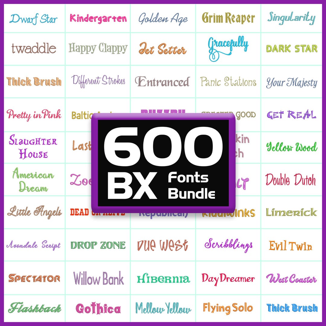 BX Embroidery Fonts Bundle: 600 Font Pack (digital Download) - Etsy