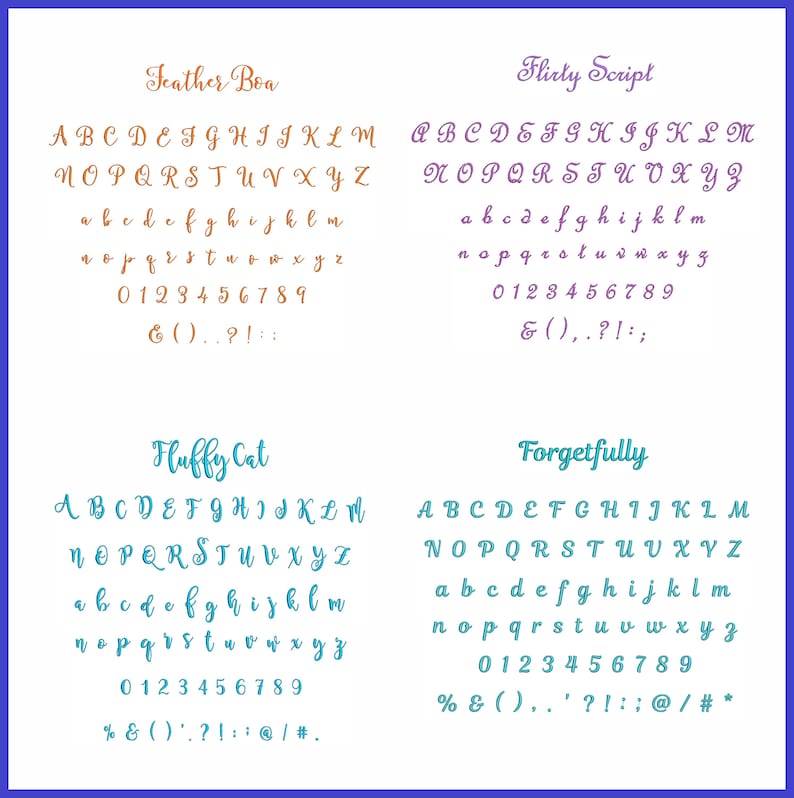 20 Script Embroidery Fonts Bundle Cursive Fonts (0.5-4 Inch) Brother ...