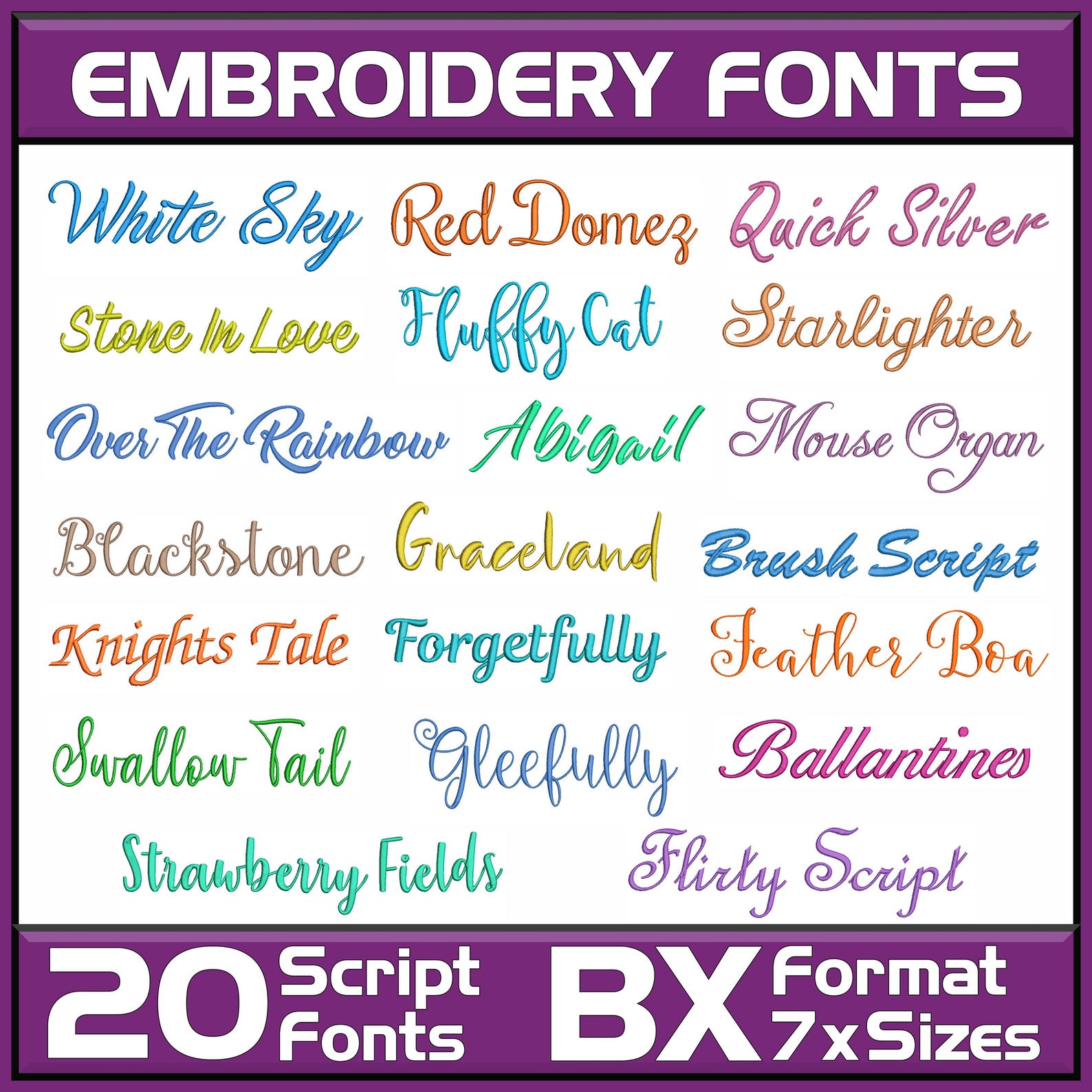BX Embroidery Fonts Bundle: 20 Cursive Machine Letters (0.5-4 Inch) - Etsy