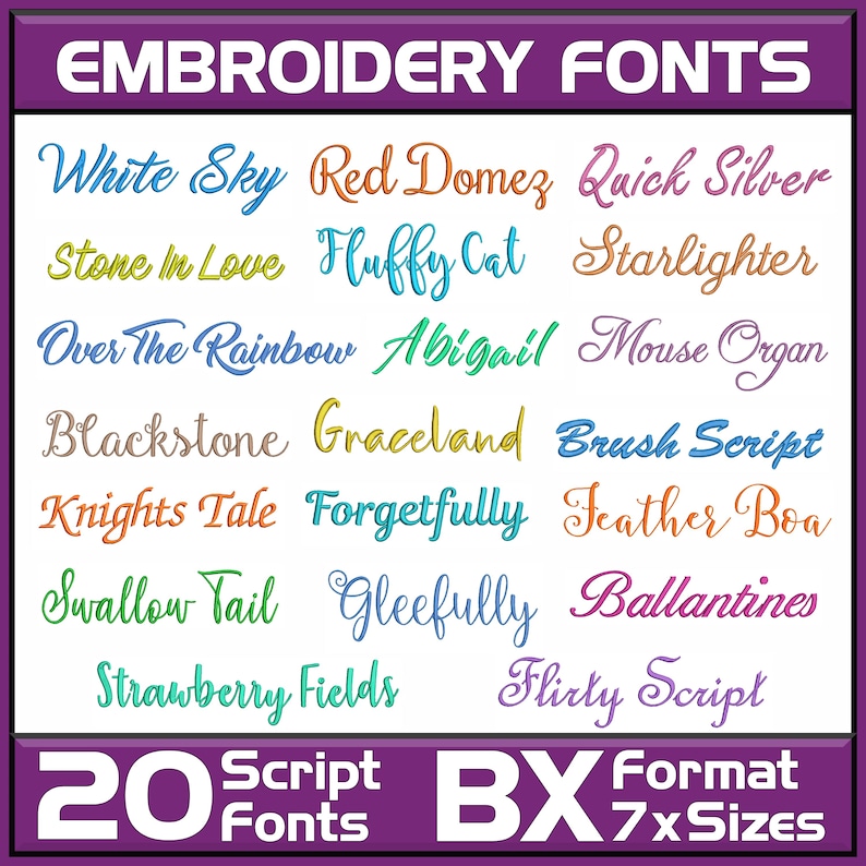 BX Embroidery Fonts Bundle: 20 Cursive Machine Letters (0.5-4 Inch) - Etsy