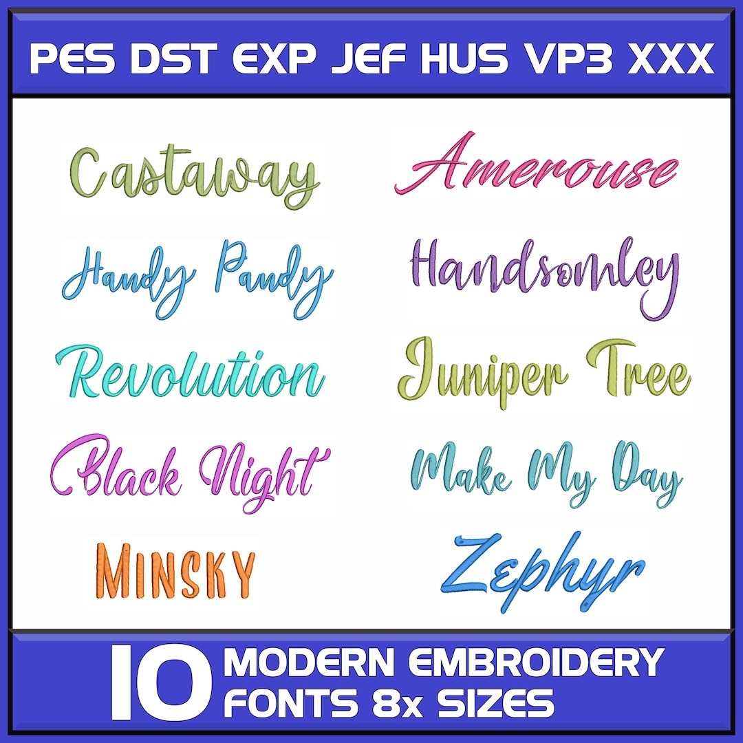 10 Embroidery Fonts: Cursive Font Pack, Brother PES Etc (0.5 - 4 Inches ...