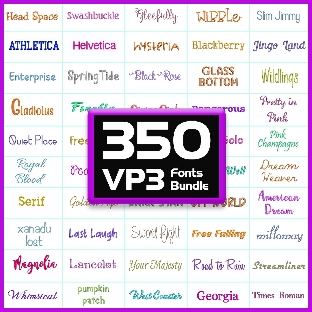 VP3 Embroidery Fonts Bundle: 350 Font Pack (1-3 Inch) (digital Download ...