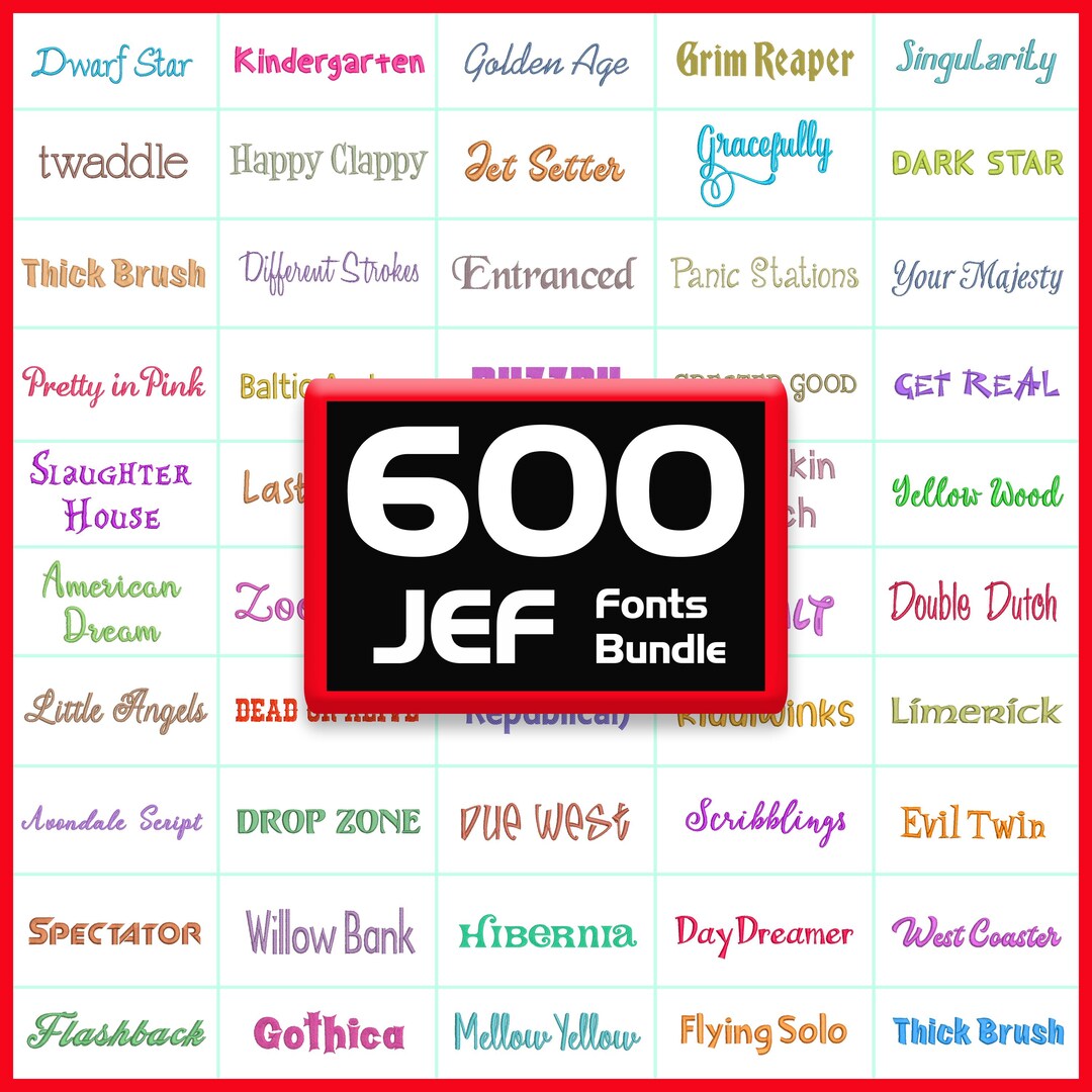600 JEF Embroidery Fonts Bundle: Janome Font Pack (1 - 3 Inch) - Etsy