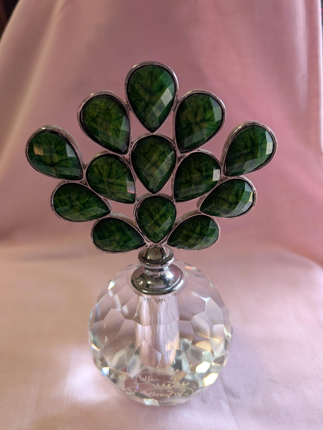 Sorelle Crystal Perfume Bottle: Green Faceted Fan Top, Glass Dauber - Etsy