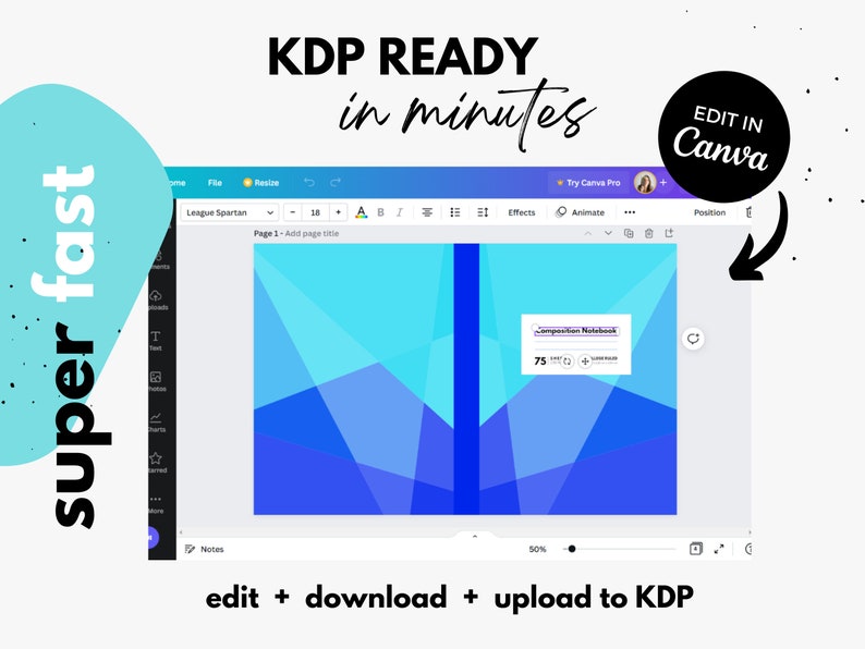 KDP Composition Notebook ⋆ Cover and Interior Bundle ⋆ Canva Template ...
