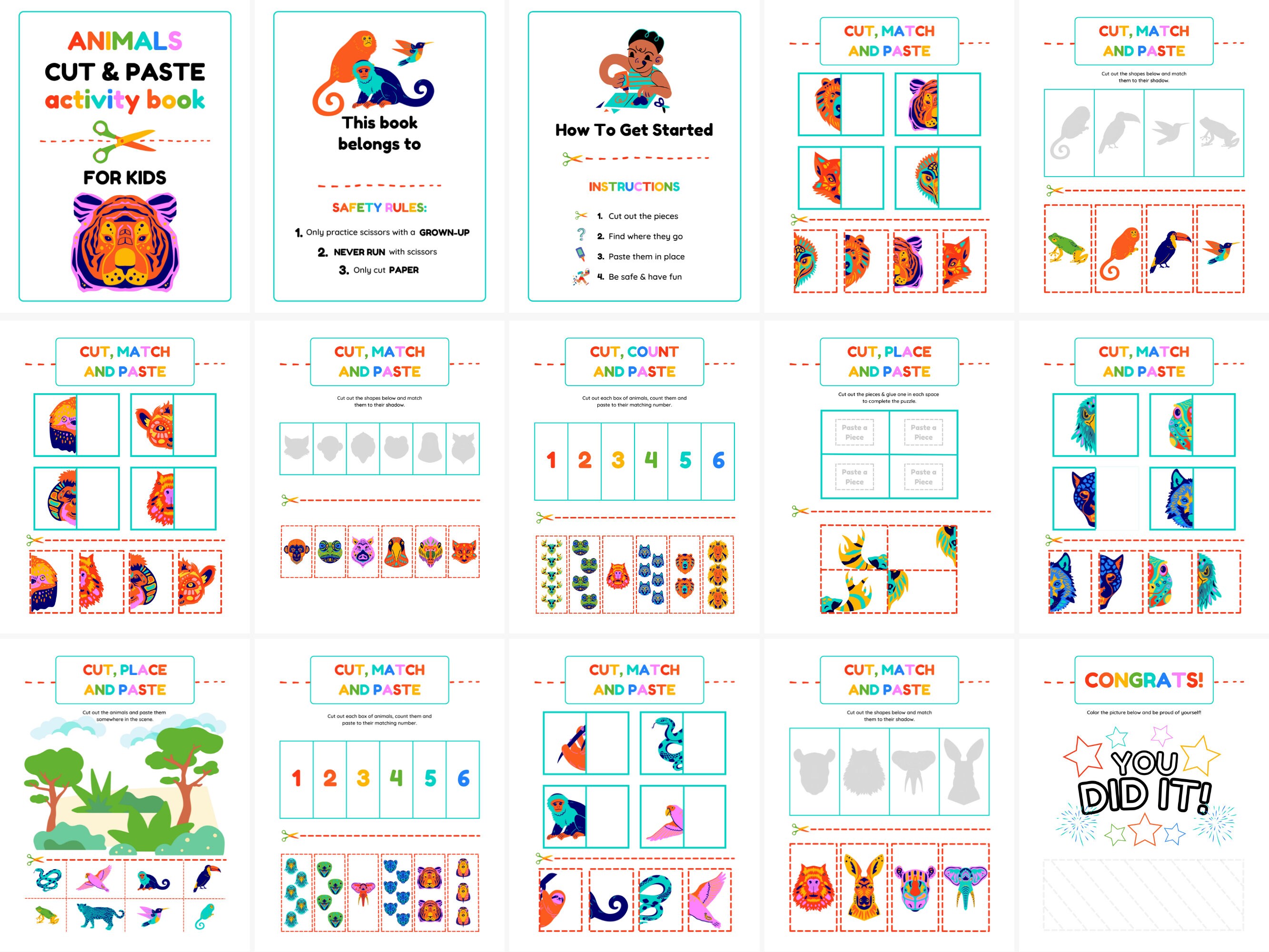 KDP Kids Interior ⋆ Cut and Paste Animal Activity Book ⋆ Canva Template ...