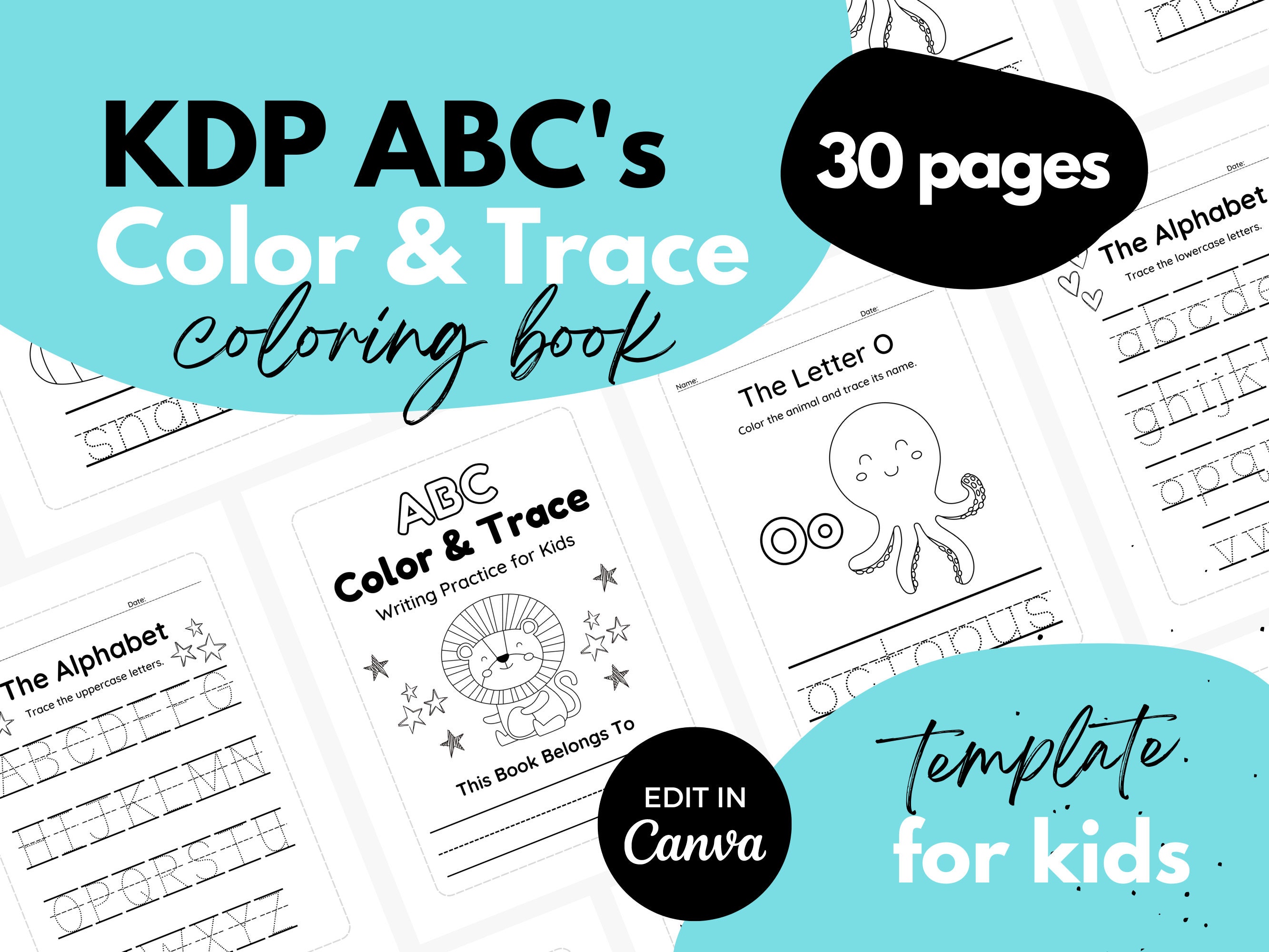 KDP Kids Interior Coloring & Tracing Abcs Canva Template 8.5x11 - Etsy