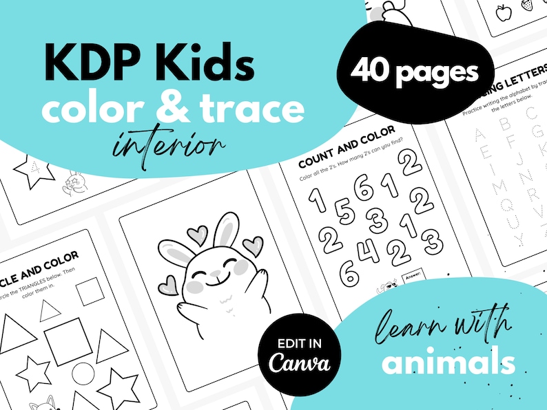 KDP Kids Coloring and Tracing Activity Book With Animals ⋆ Canva ...