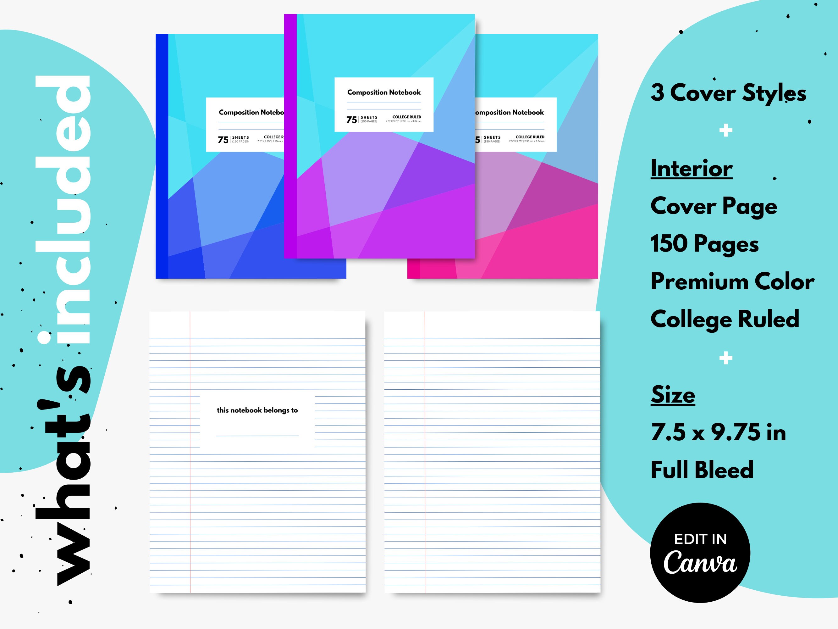 KDP Composition Notebook ⋆ Cover and Interior Bundle ⋆ Canva Template ...