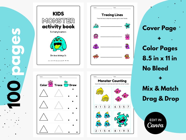 KDP Kids Interior ⋆ Monster Activity Book ⋆ Canva Template ⋆ 8.5x11 - Etsy