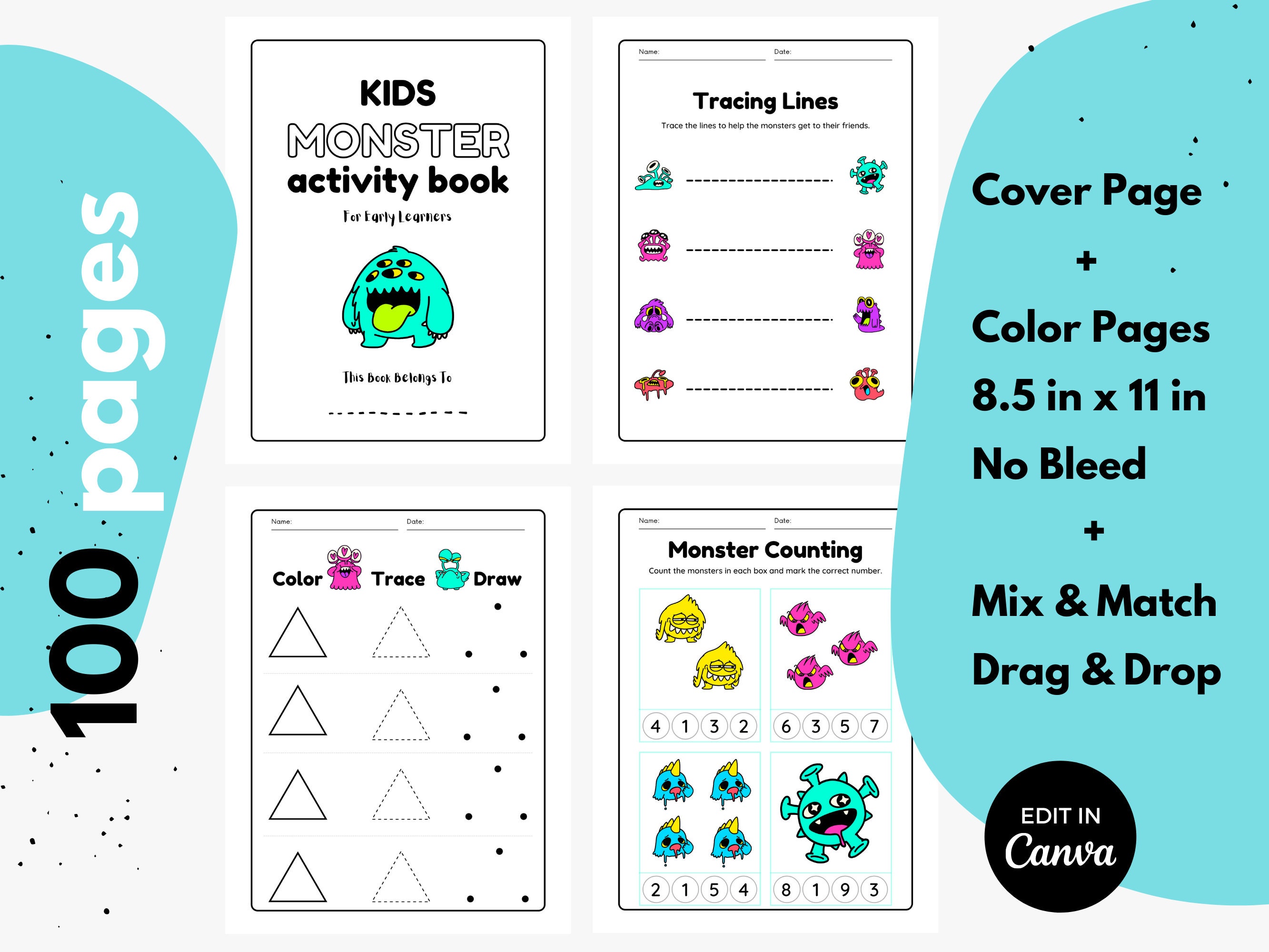 KDP Kids Interior ⋆ Monster Activity Book ⋆ Canva Template ⋆ 8.5x11 - Etsy