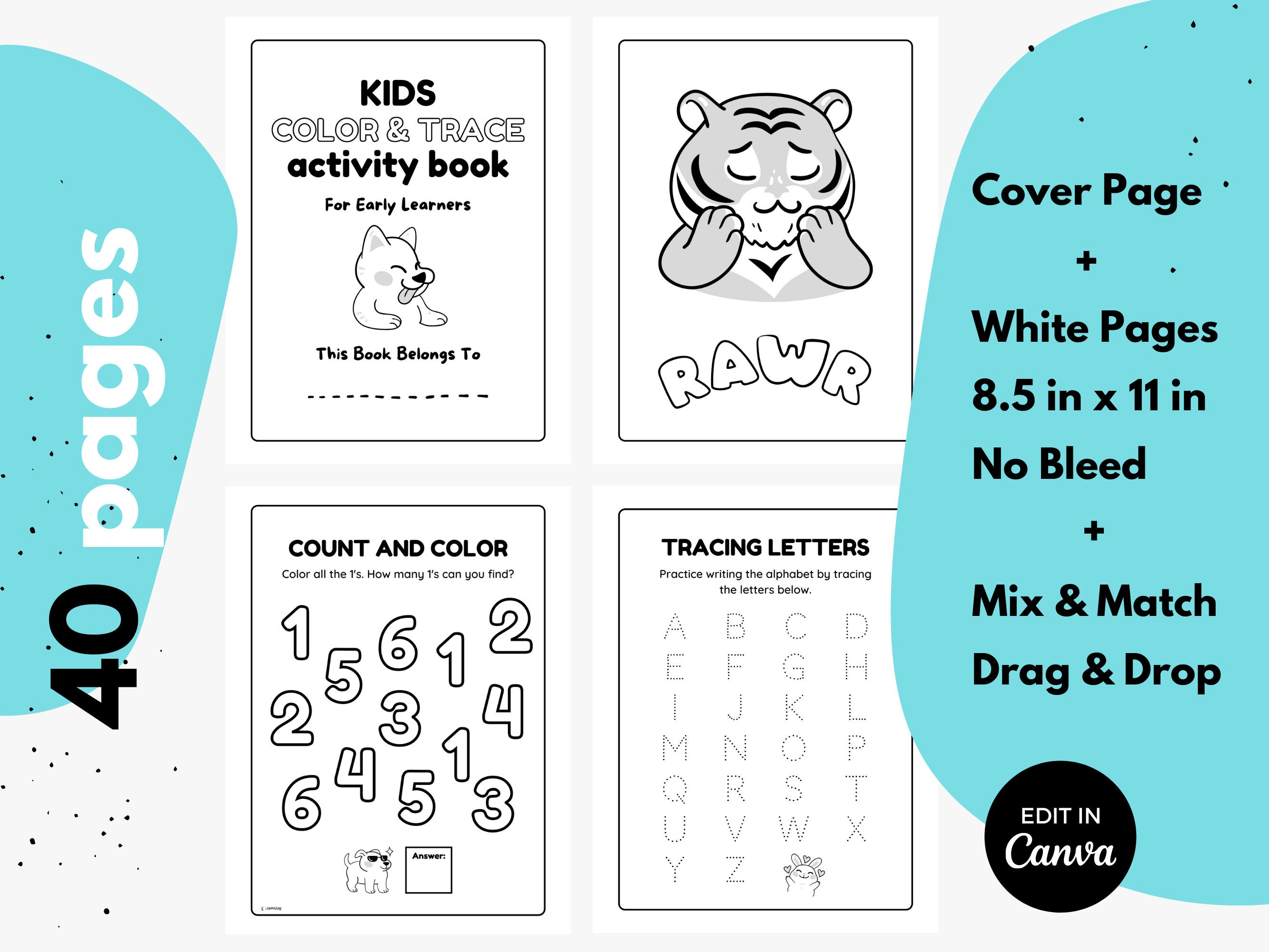KDP Kids Coloring and Tracing Activity Book With Animals ⋆ Canva ...