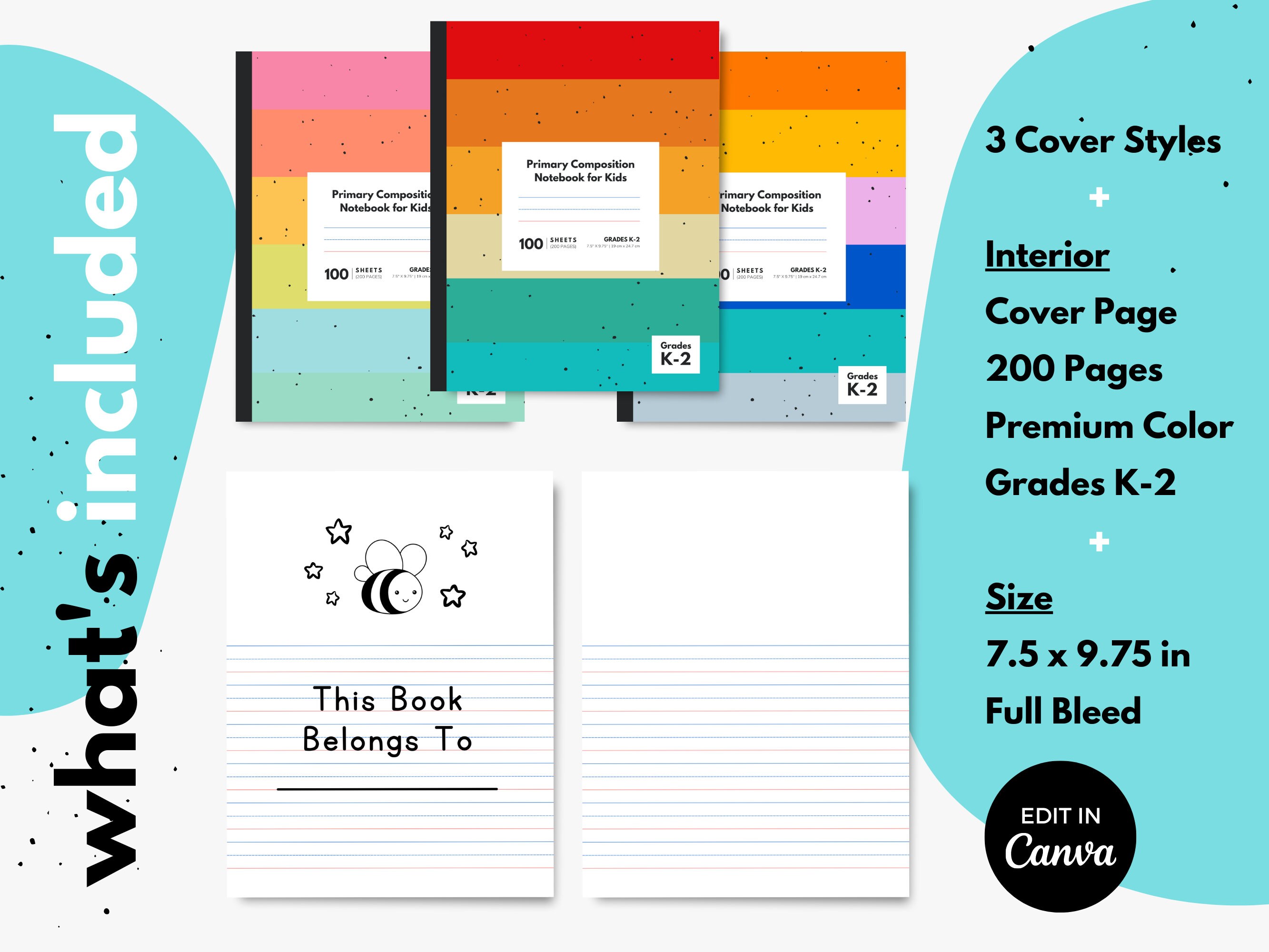 KDP Primary Composition Notebook Grades K-2 ⋆ Cover and Interior Bundle ...
