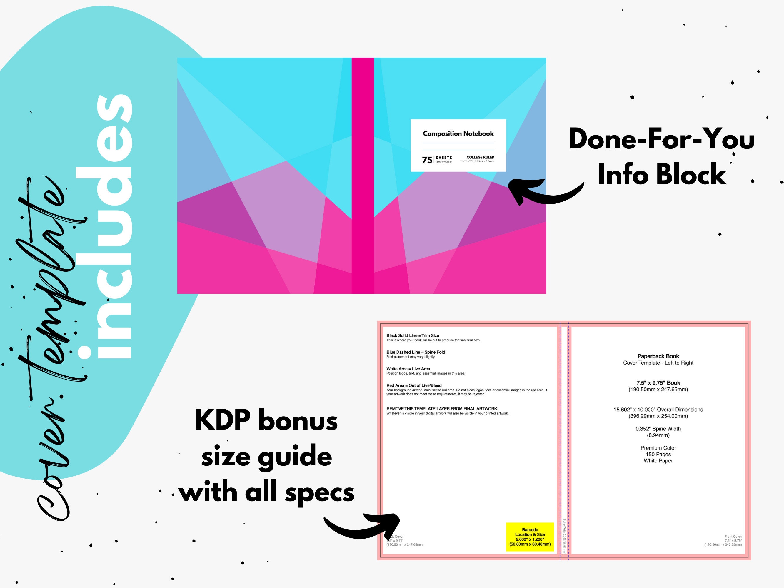 KDP Composition Notebook ⋆ Cover and Interior Bundle ⋆ Canva Template ...