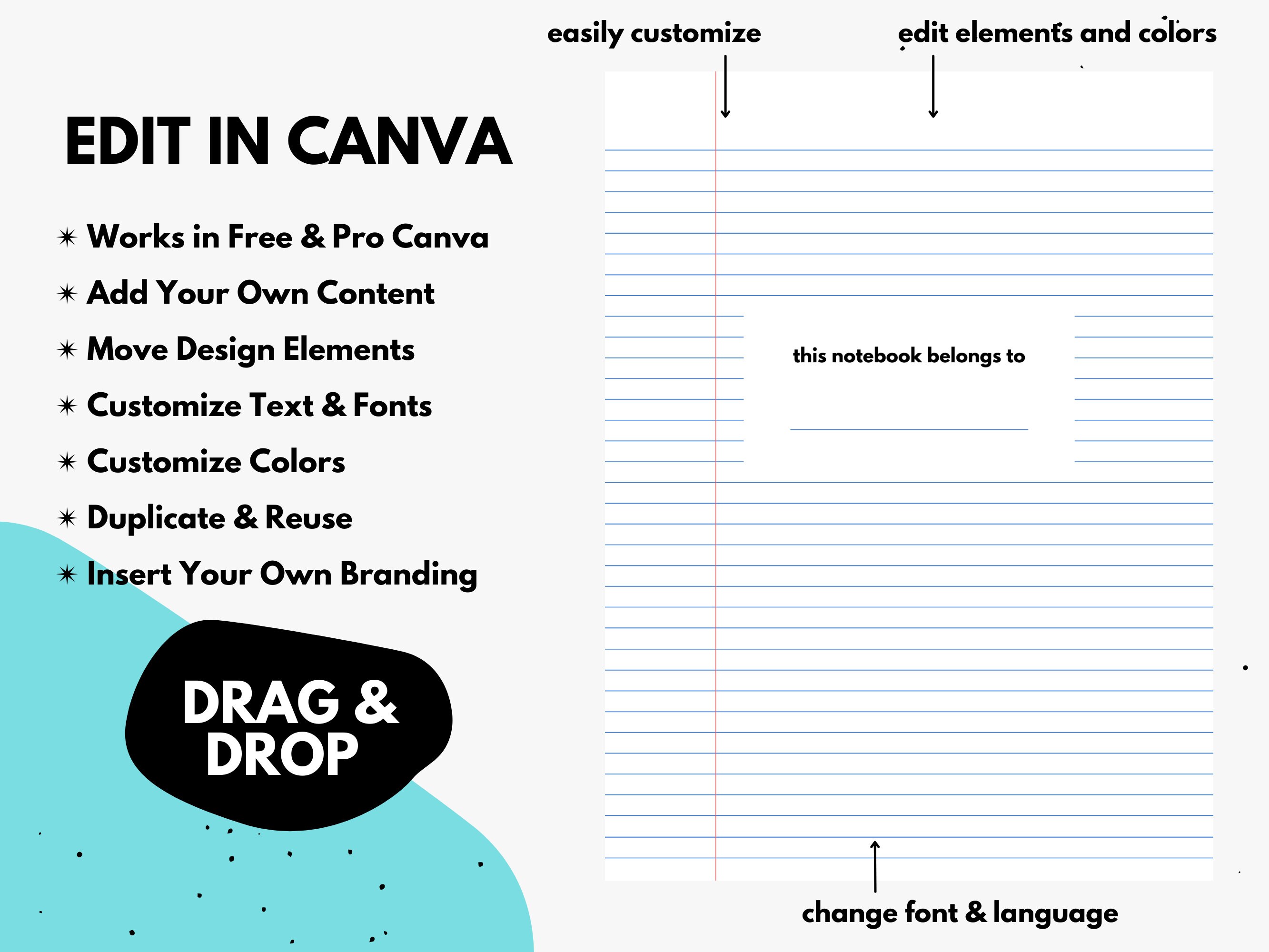 KDP Composition Notebook ⋆ Cover and Interior Bundle ⋆ Canva Template ...