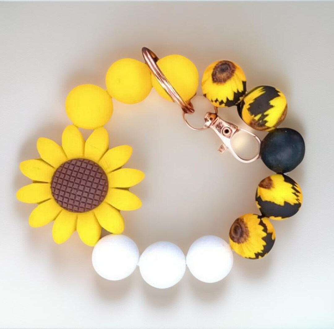 Sunflower Wristlet Keychain - Bright Sunflower Design Adds Charm ...