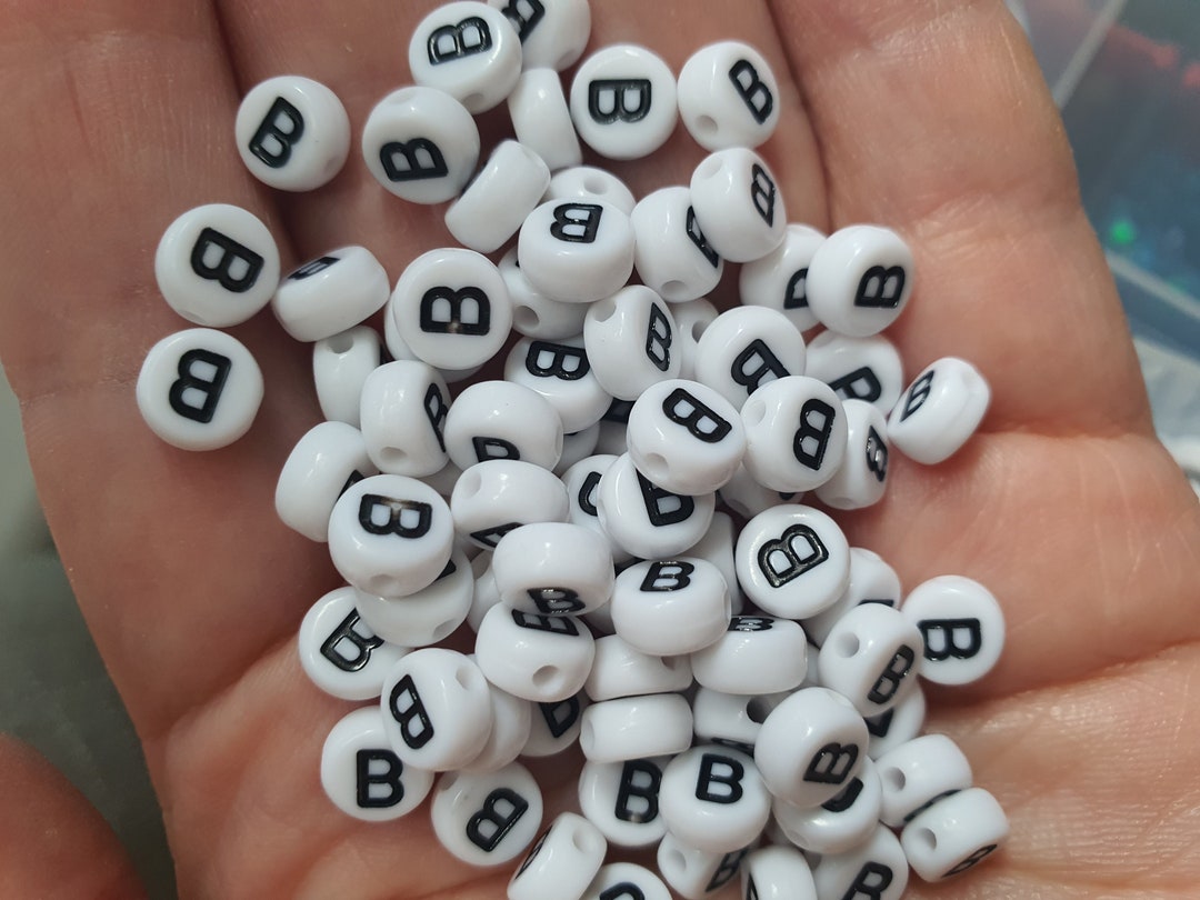 100 Flat Round Single Letter B White Beads 7mm Alphabet Acrylic Beads ...