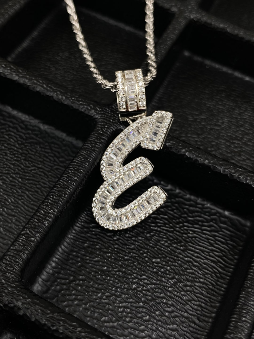 Sterling Silver Premium Rhodium CZ Initial Pendant - Etsy