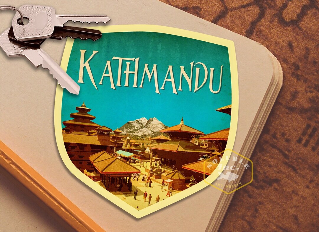 Kathmandu Nepal Travel Sticker, Vintage Style Decal for Suitcase ...