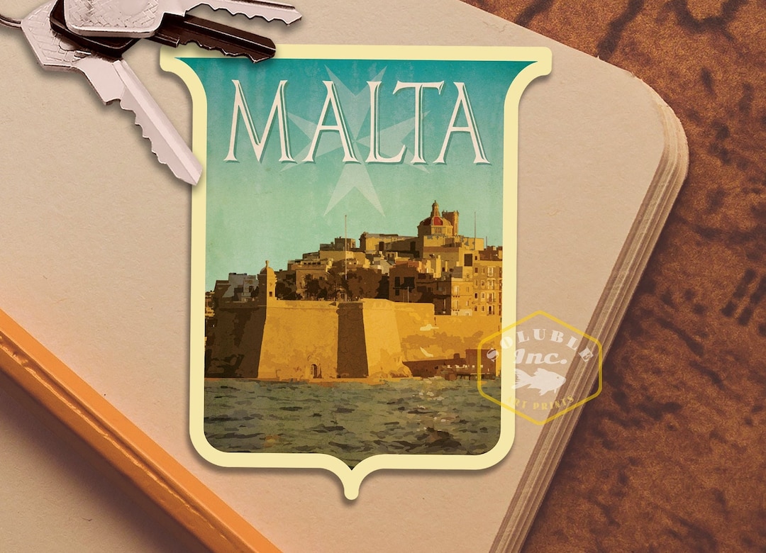 Malta Travel Sticker, Vintage Style Decal for Suitcase, Luggage, Laptop ...
