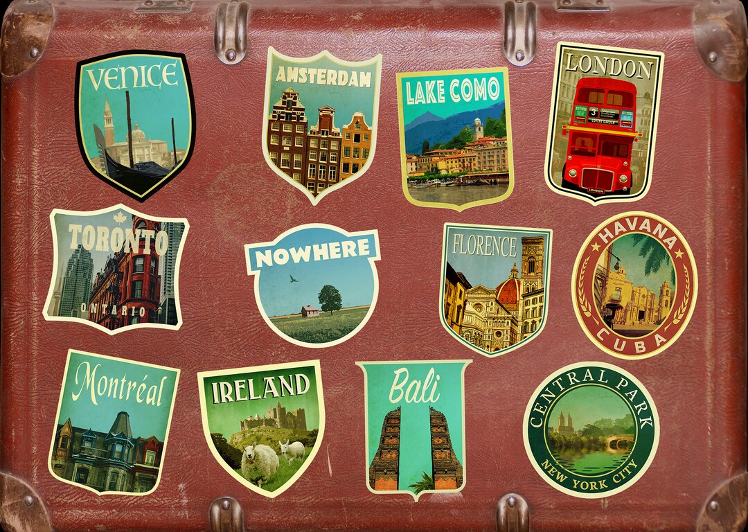 Travel Stickers Pack, Art Stickers, Vintage Style Decals for Luggage ...