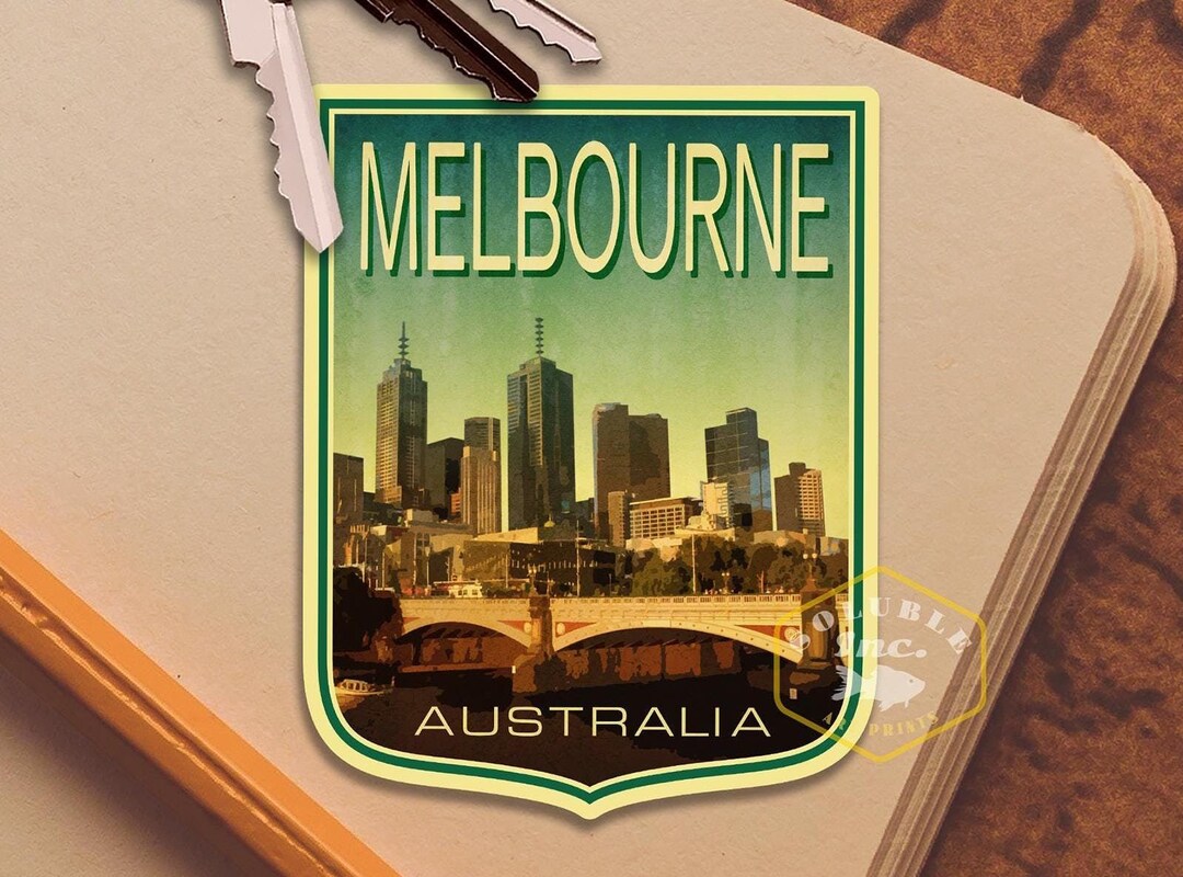 Melbourne Australia Travel Sticker, Vintage Style Decal for Suitcase ...