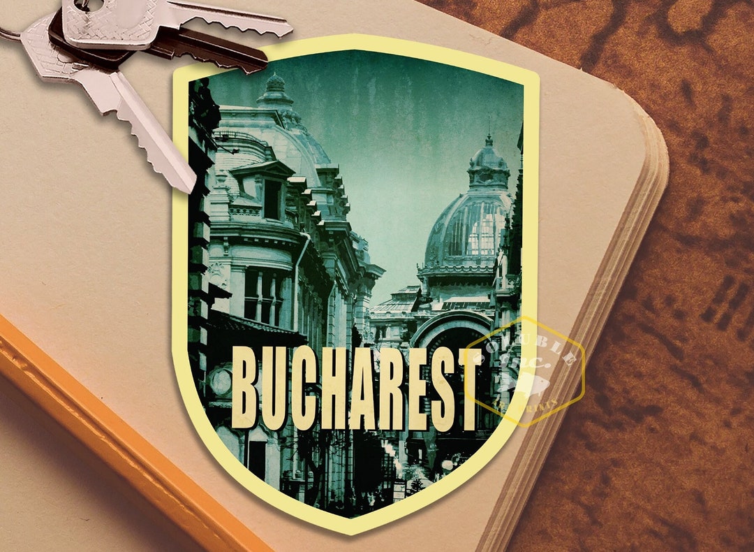 Bucharest Romania Travel Sticker, Vintage Style Decal for Suitcase ...