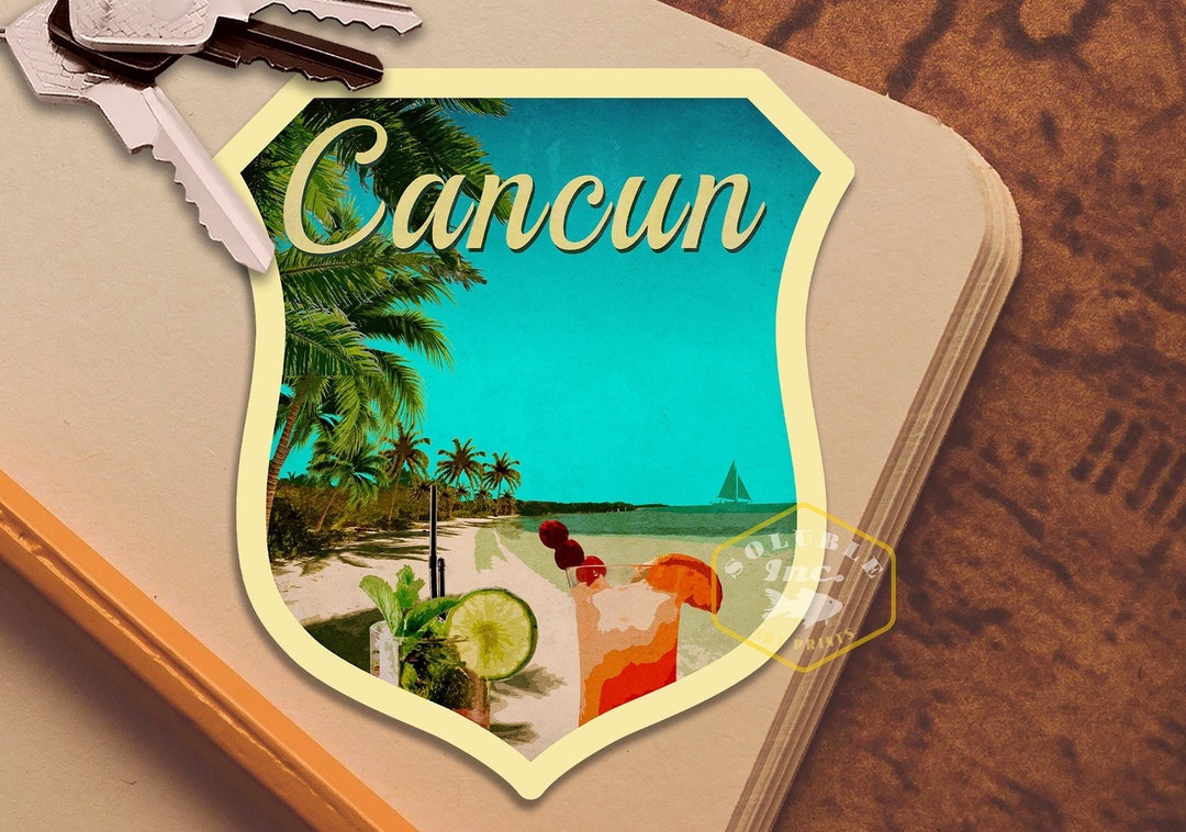 Cancun Mexico Travel Sticker, Vintage Style Decal for Suitcase, Luggage ...