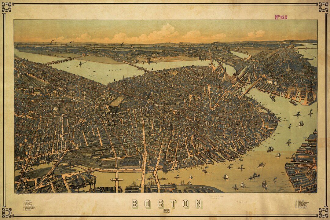 Boston 1899 Vintage Map, Digital Download, Antique Style Wall Art, Home ...