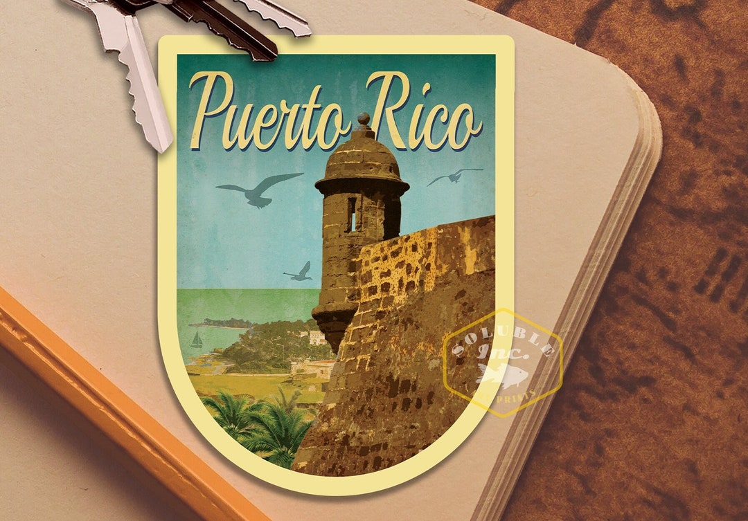 Puerto Rico Travel Sticker, Vintage Style Decal for Suitcase, Luggage ...