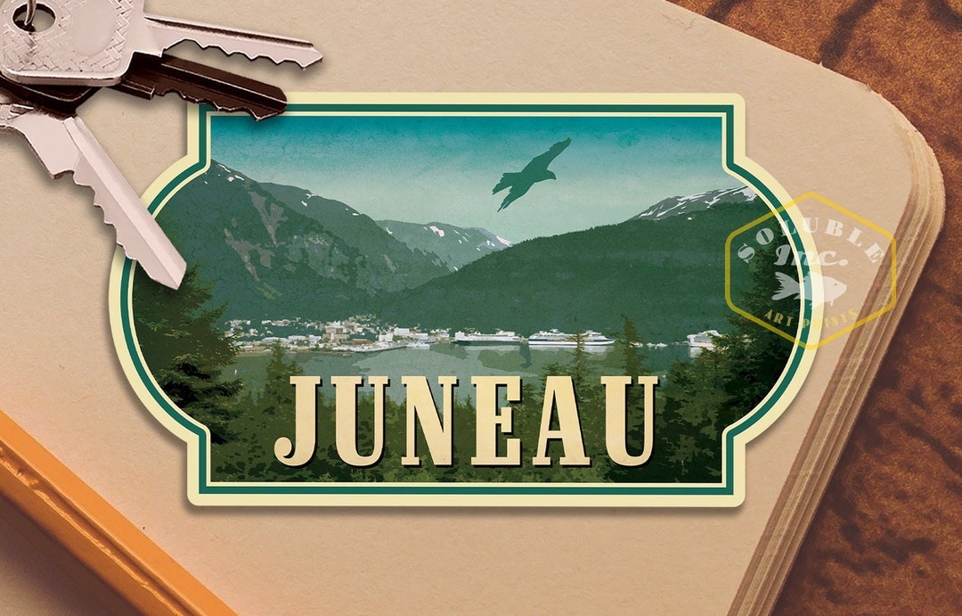 Juneau, Alaska Travel Sticker, Vintage Style Decal for Suitcase ...
