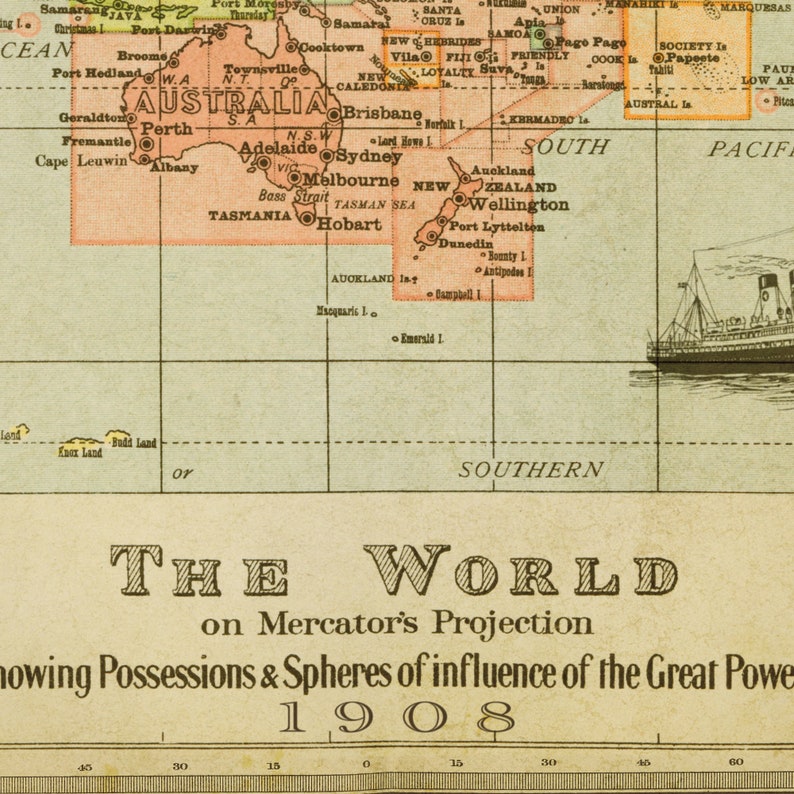 Vintage World Map 1908 Wall Art Print Antique Map Home - Etsy