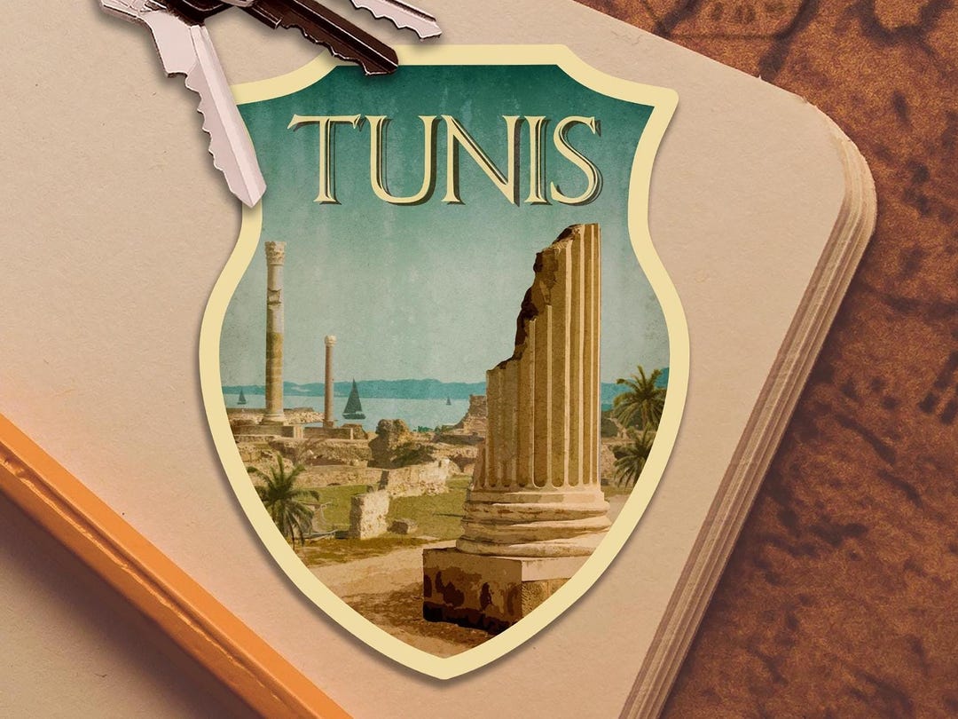 Tunis, Tunisia Travel Sticker, Vintage Style Decal for Suitcase ...