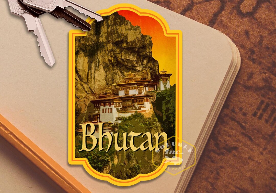 Bhutan Travel Sticker, Vintage Style Decal for Suitcase, Luggage ...