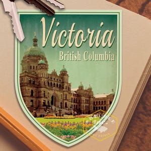 Victoria British Columbia Travel Sticker: Vintage Suitcase Decal - Etsy