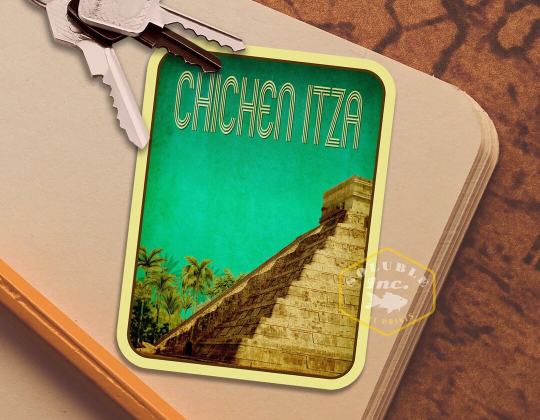 Chichen Itza Yucatan Travel Sticker, Vintage Style Decal for Suitcase ...