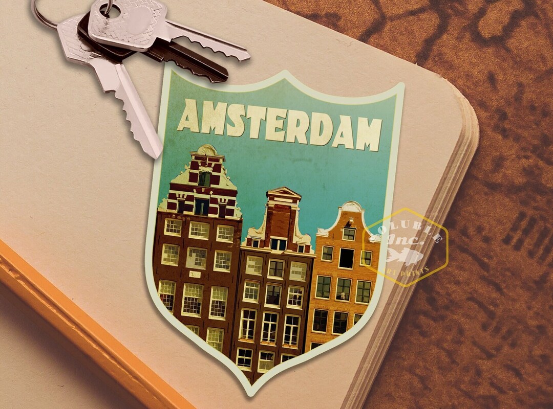 Amsterdam Travel Sticker, Vintage-style Travel Gift, Decals for Luggage ...