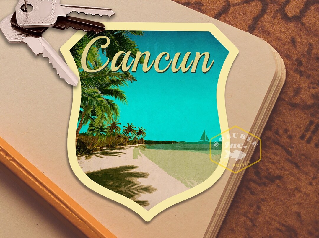 Cancun Mexico Travel Sticker, Vintage Style Decal for Suitcase, Luggage ...