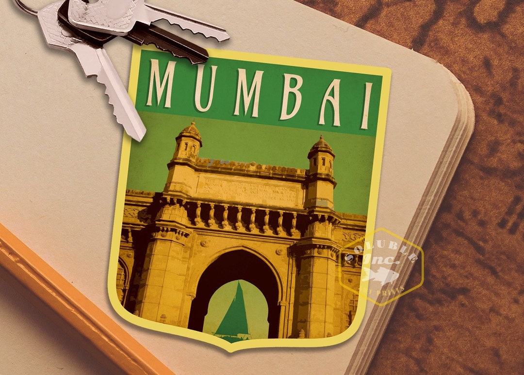 Mumbai India Travel Sticker, Vintage Style Decal for Suitcase, Luggage ...