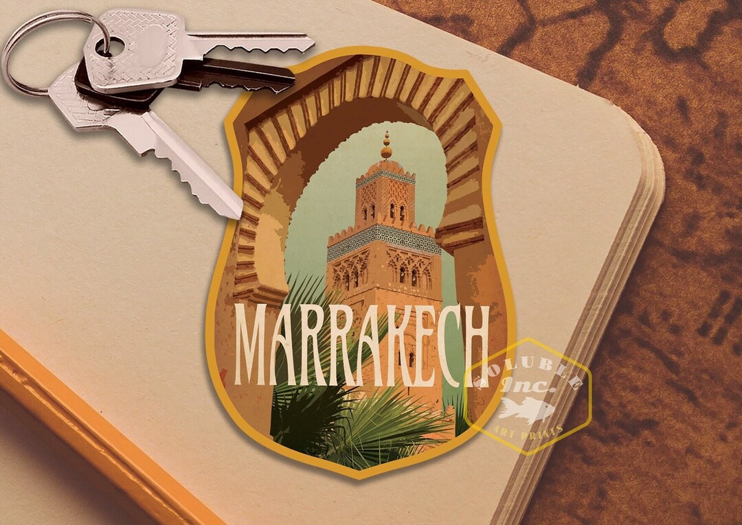 Marrakesh Morocco Travel Sticker, Vintage Style Decal for Suitcase ...