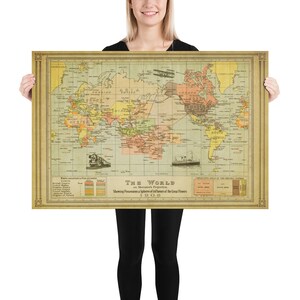 Vintage World Map 1908, Wall Art Print, Antique Map, Home Decor Gift - Etsy