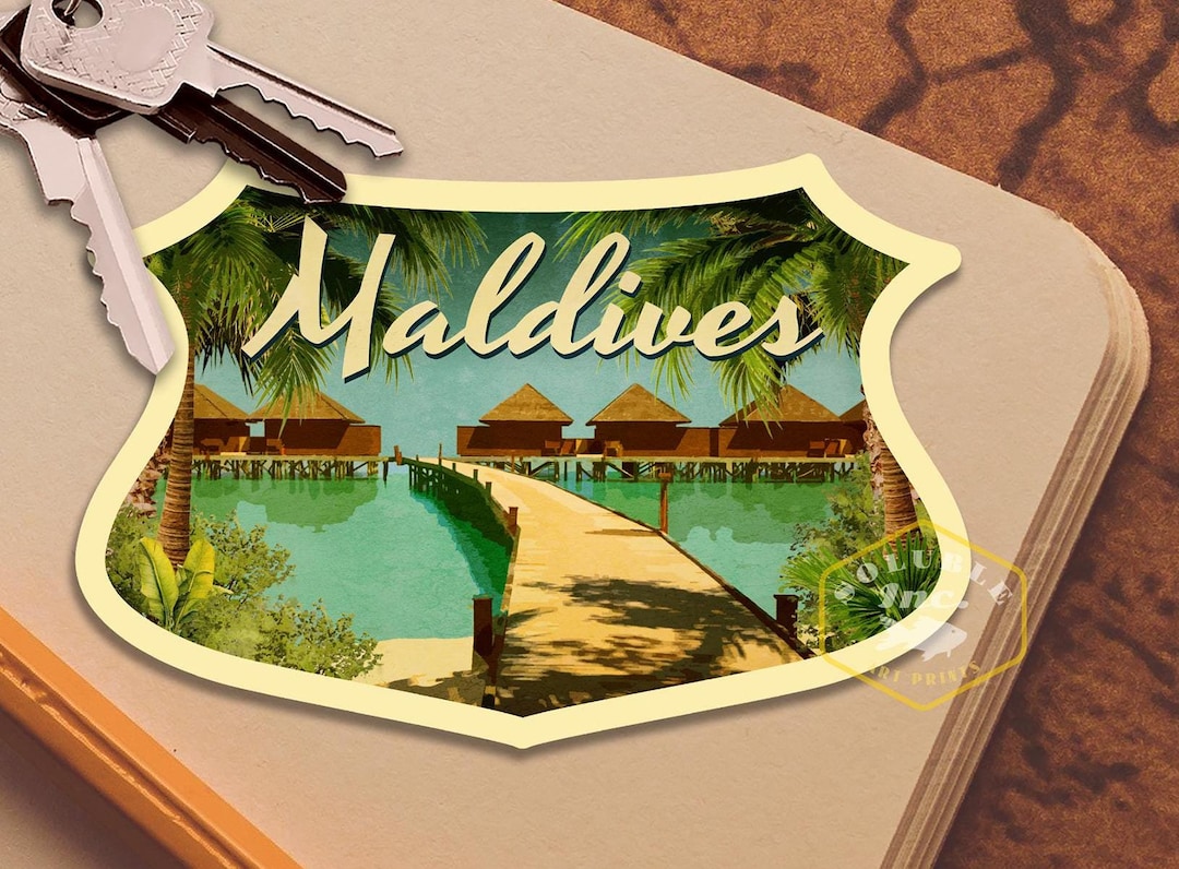 Maldives Travel Sticker, Vintage Style Decal for Suitcase, Luggage ...