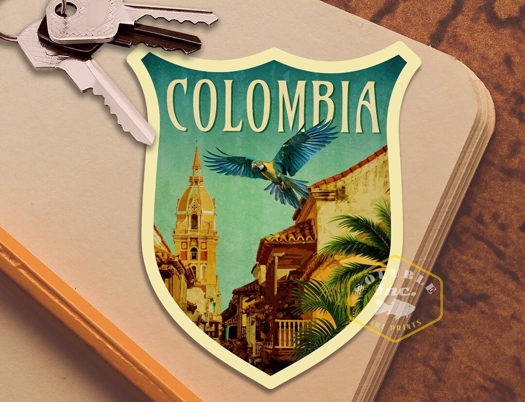 Colombia Travel Sticker, Vintage Style Decal for Suitcase, Luggage ...