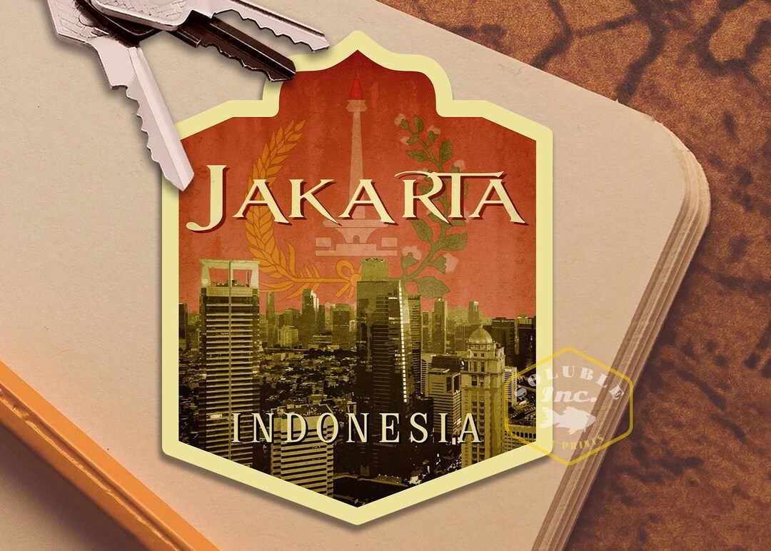 Jakarta Indonesia Travel Sticker, Vintage Style Decal for Suitcase ...