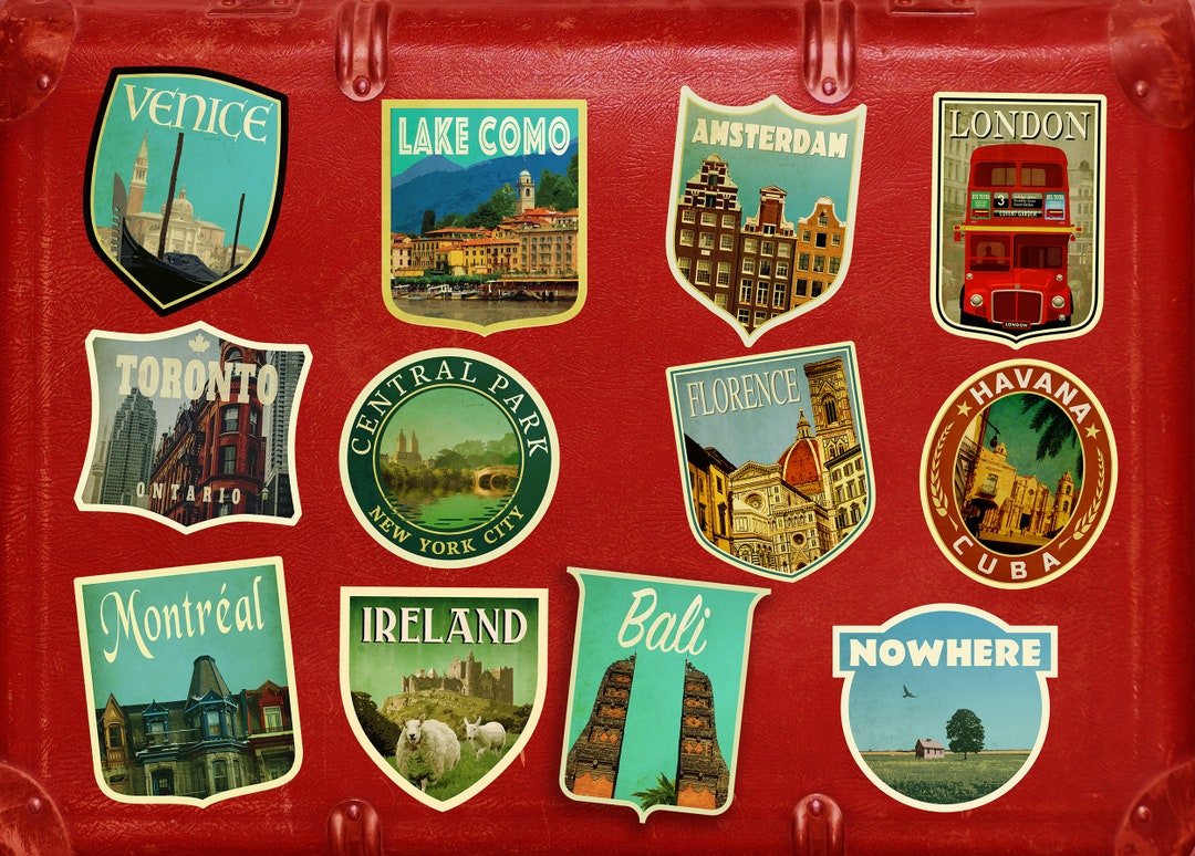 Personalizable Travel Stickers Pack, Vintage-style Travel Gift, Decals ...