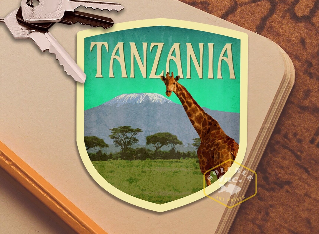 Tanzania Travel Sticker, Vintage Style Decal for Suitcase, Luggage, Car ...