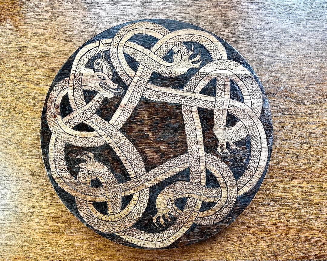 Wooden Lazy Susan - Pyrography Dragon Design - Celtic Art - Handmade ...