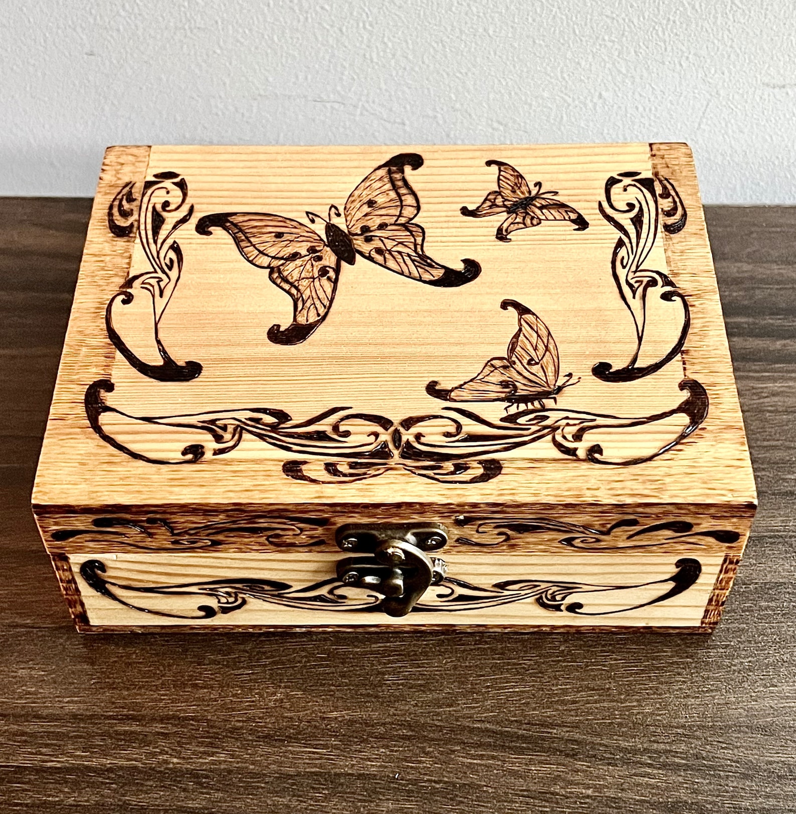 Pyrography Box - Art Nouveau Butterfly Box - Woodburned Jewelry Box - Etsy