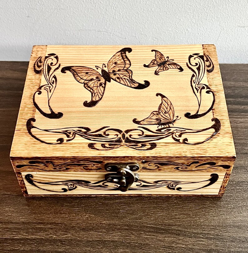 Pyrography Box - Art Nouveau Butterfly Box - Woodburned Jewelry Box - Etsy