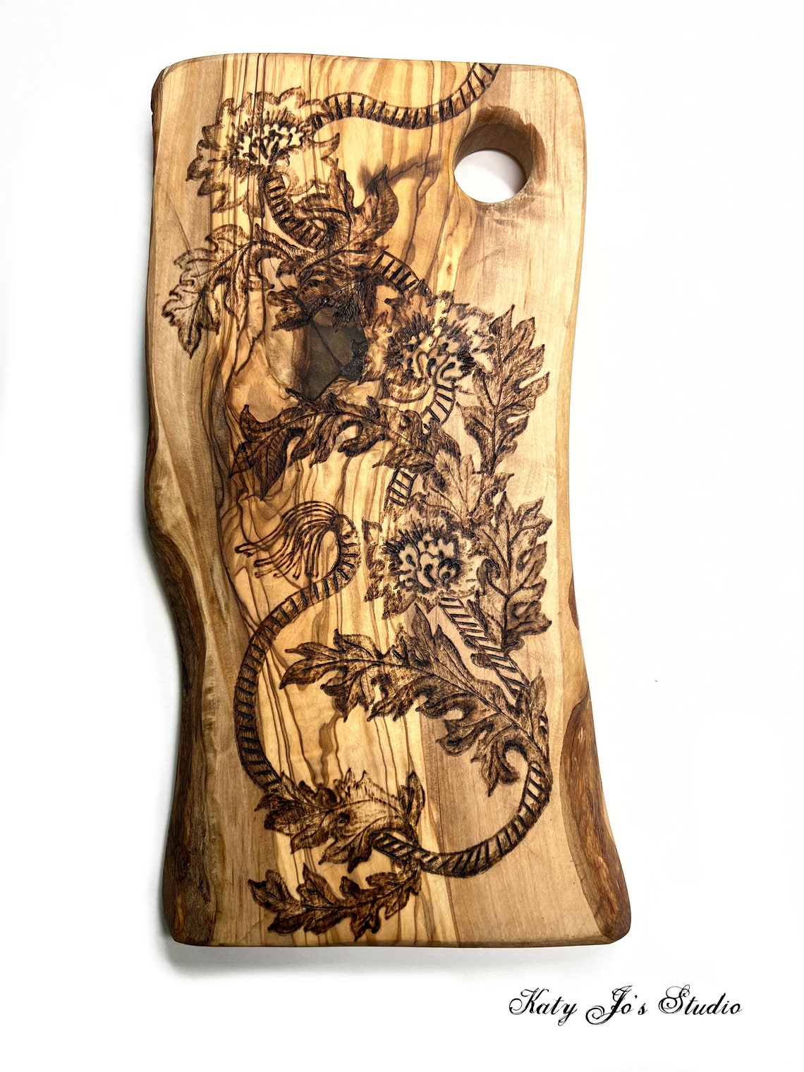 Olive Wood Cutting Board - Pyrography Cutting Board Floral Design - Etsy